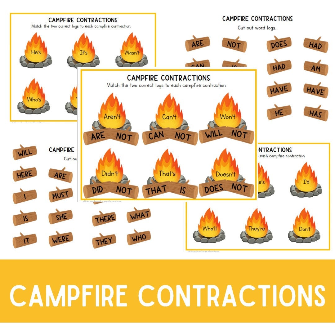 Campfire Contractions | Grammar | English Worksheets | Parts of Speech ...