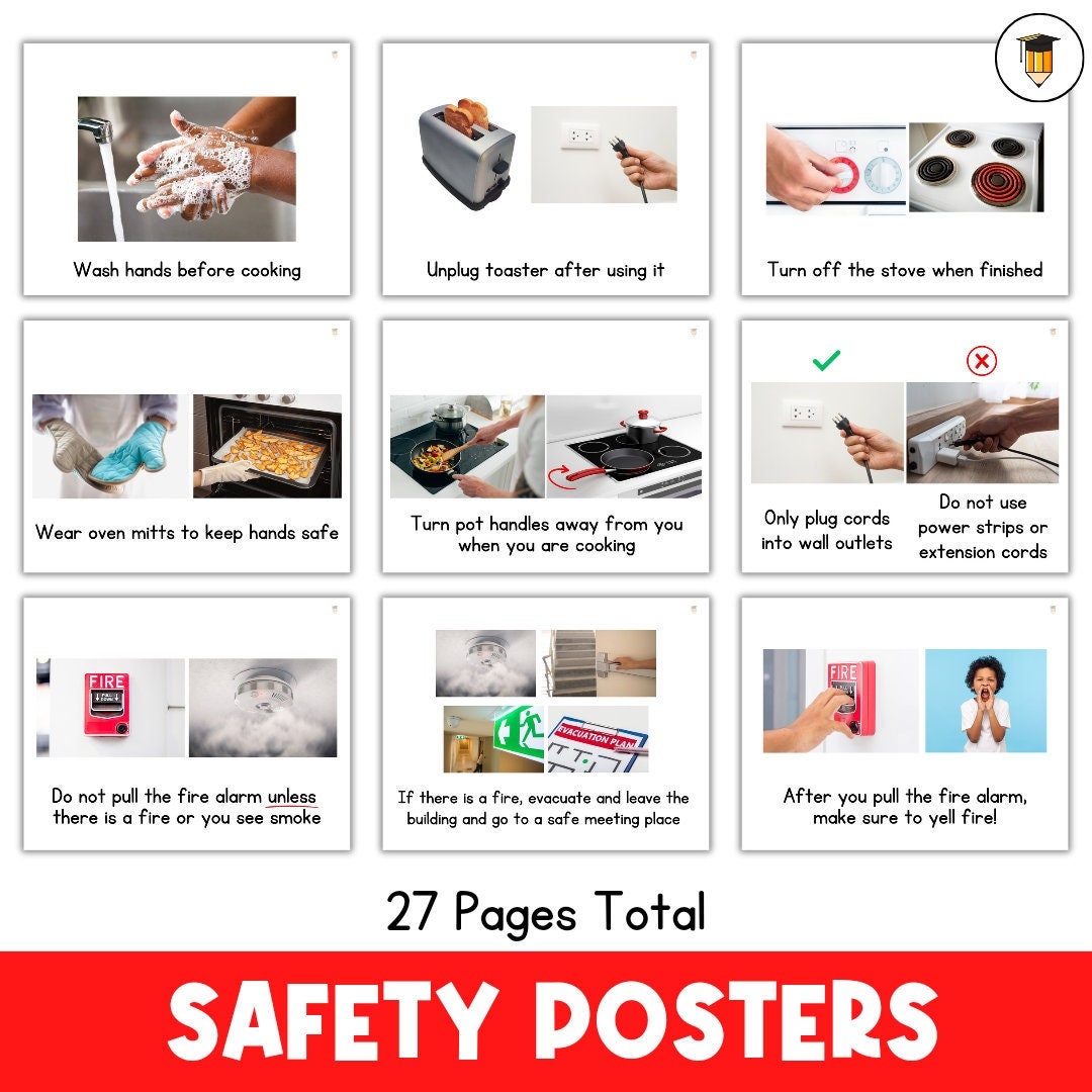 Home Safety Posters Fire Drill Routine Home Safety Educational Poster