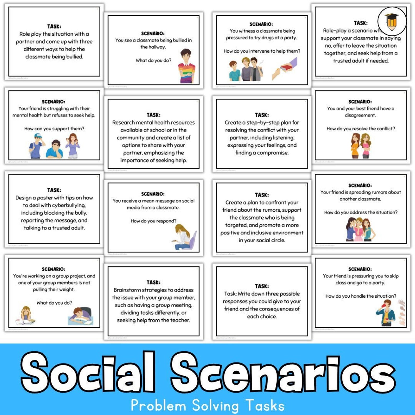 Social Scenarios | Problem Solving | Task Cards | Teenager | Middle ...