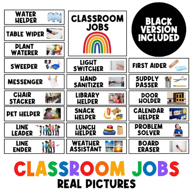 REAL PICTURES: Classroom Jobs | Classroom Visual Task Card | Classroom ...