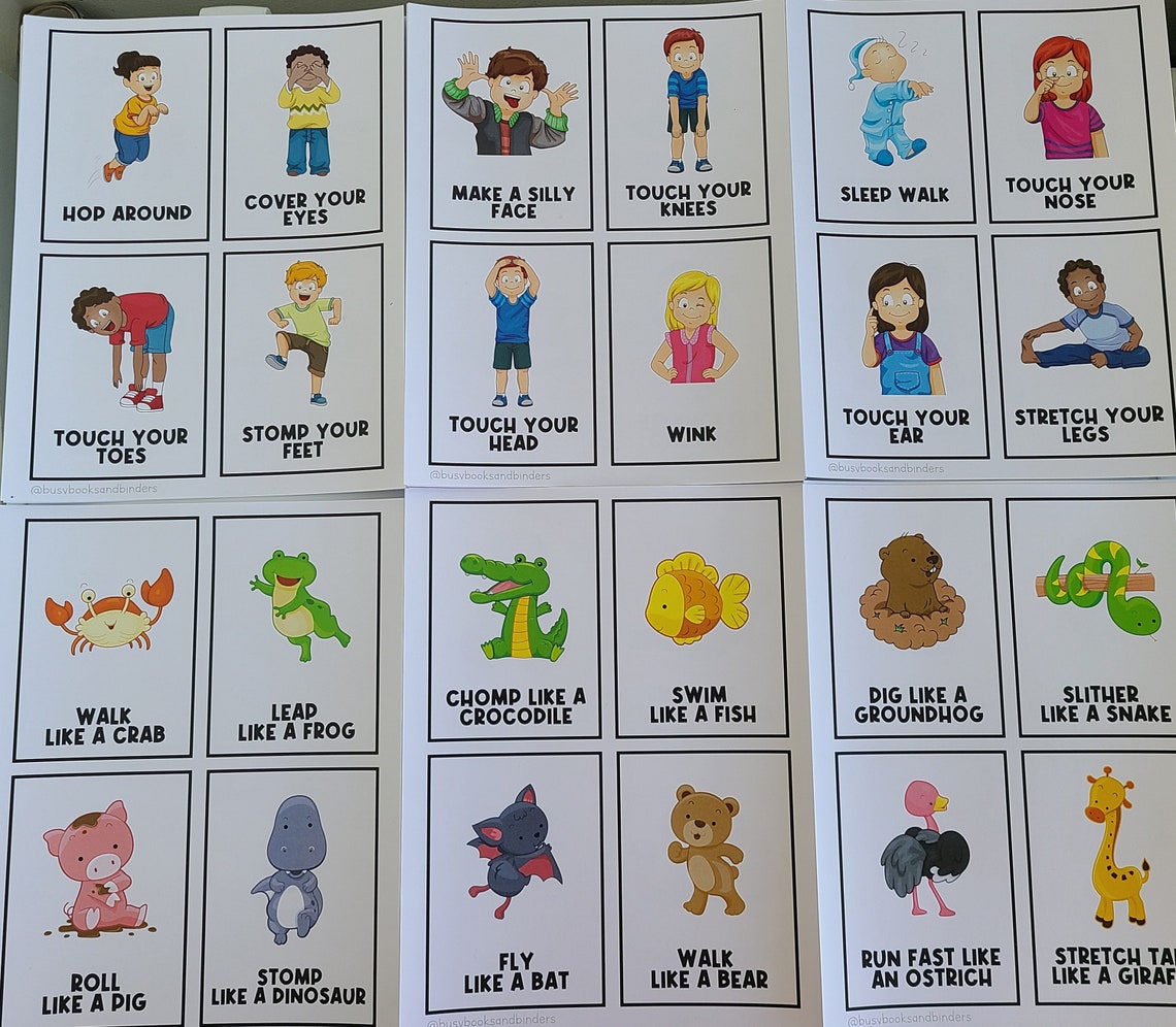 PHYSICAL COPY: Simon Says | Movement | Kids Exercises | Flash Cards for ...