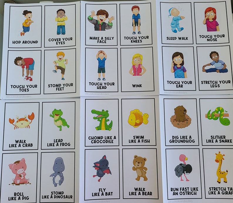 PHYSICAL COPY: Simon Says | Movement | Kids Exercises | Flash Cards for ...