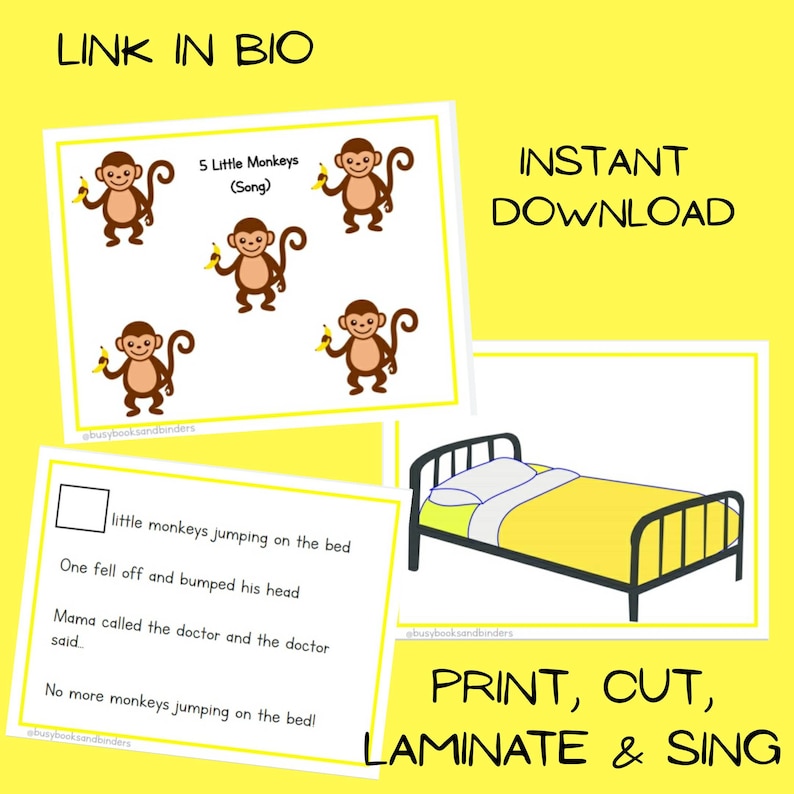 5 Little Monkeys Song Toddler and Preschool Activities File - Etsy UK