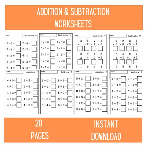Kindergarten Math Worksheets Addition Worksheets - Etsy