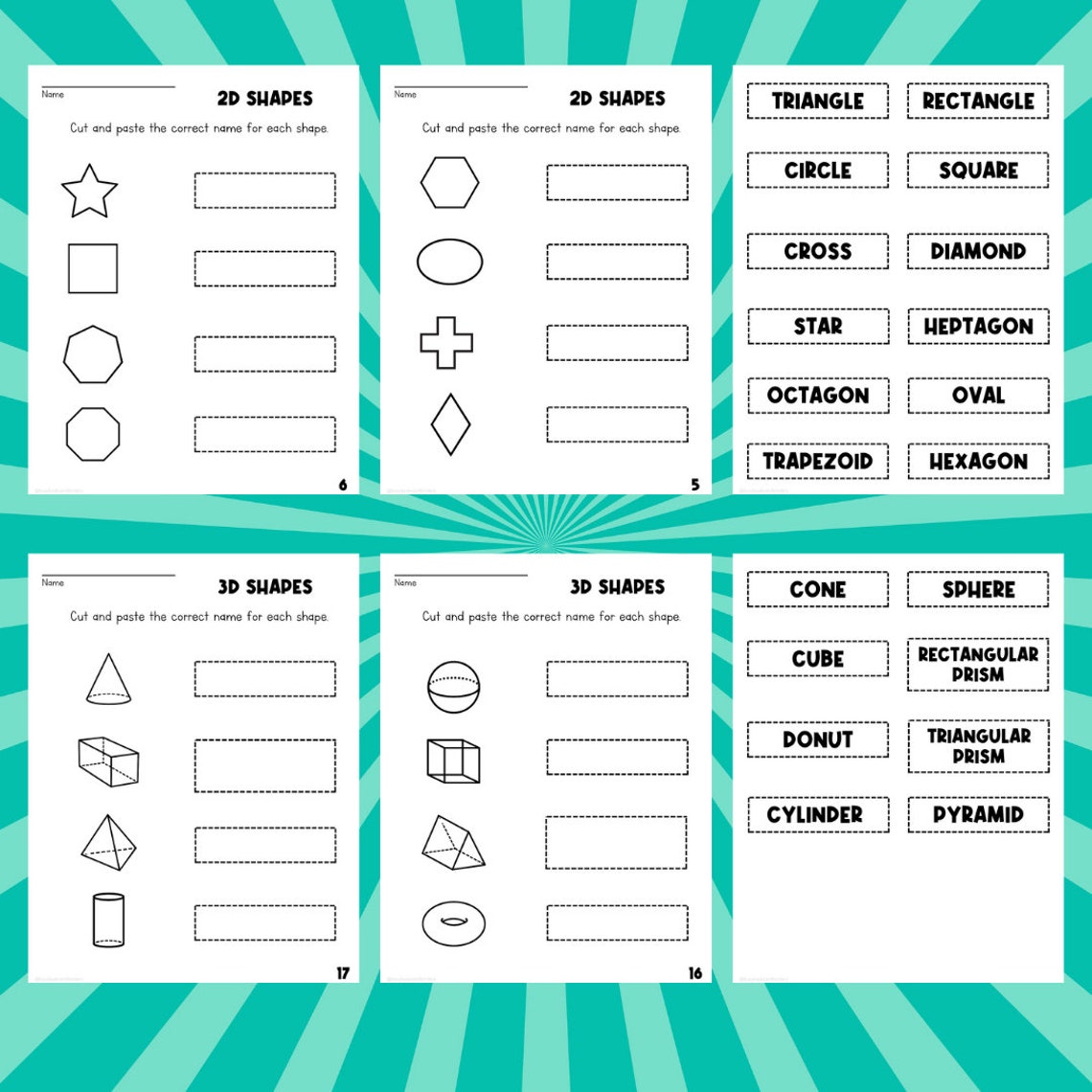 28 SHAPES WORKSHEETS 2D Shapes 3D Shapes Math Worksheets - Etsy