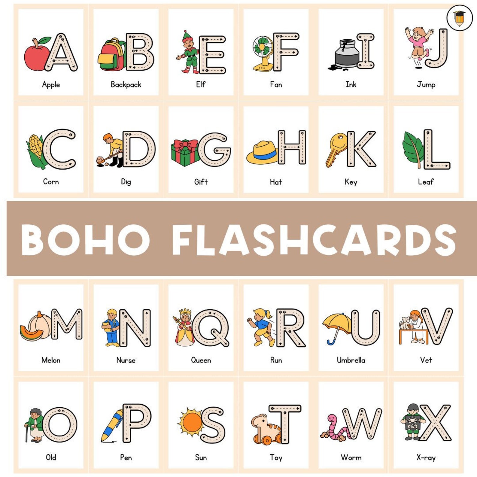 Boho Alphabet Flashcards | Alphabet Posters | Classroom Decor | ABC ...