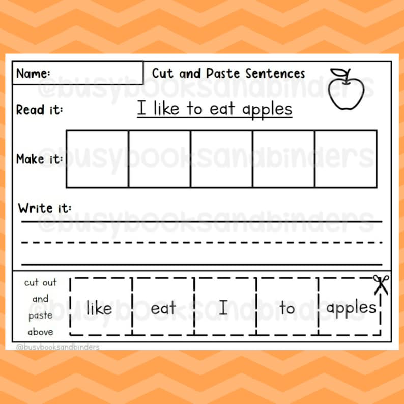 Kindergarten Cut and Paste Worksheet Bundle ONE Reading Writing ...