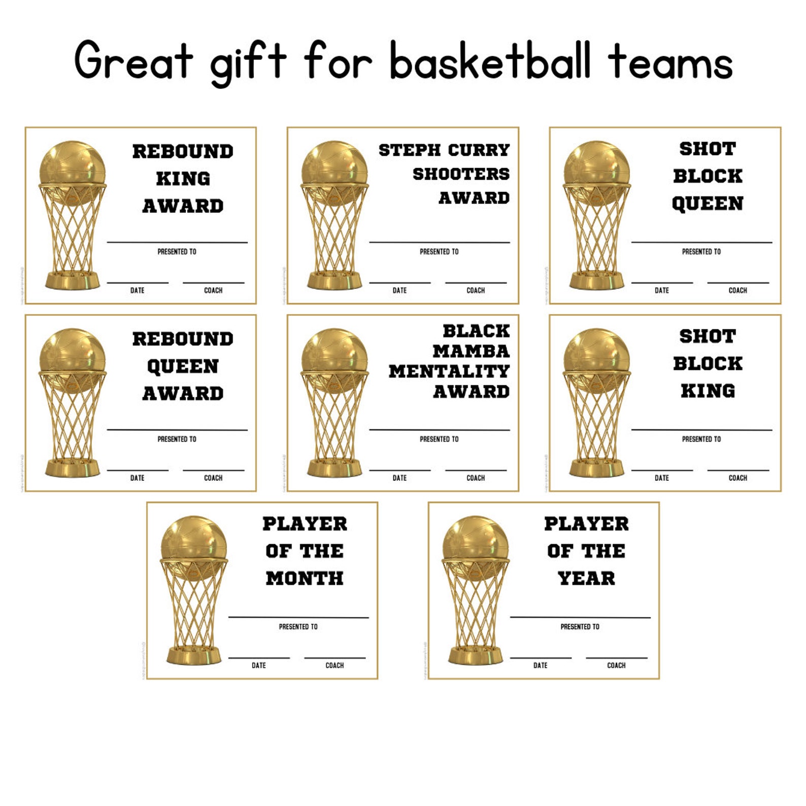 BASKETBALL AWARDS | Printable Team Awards | Basketball Gifts ...
