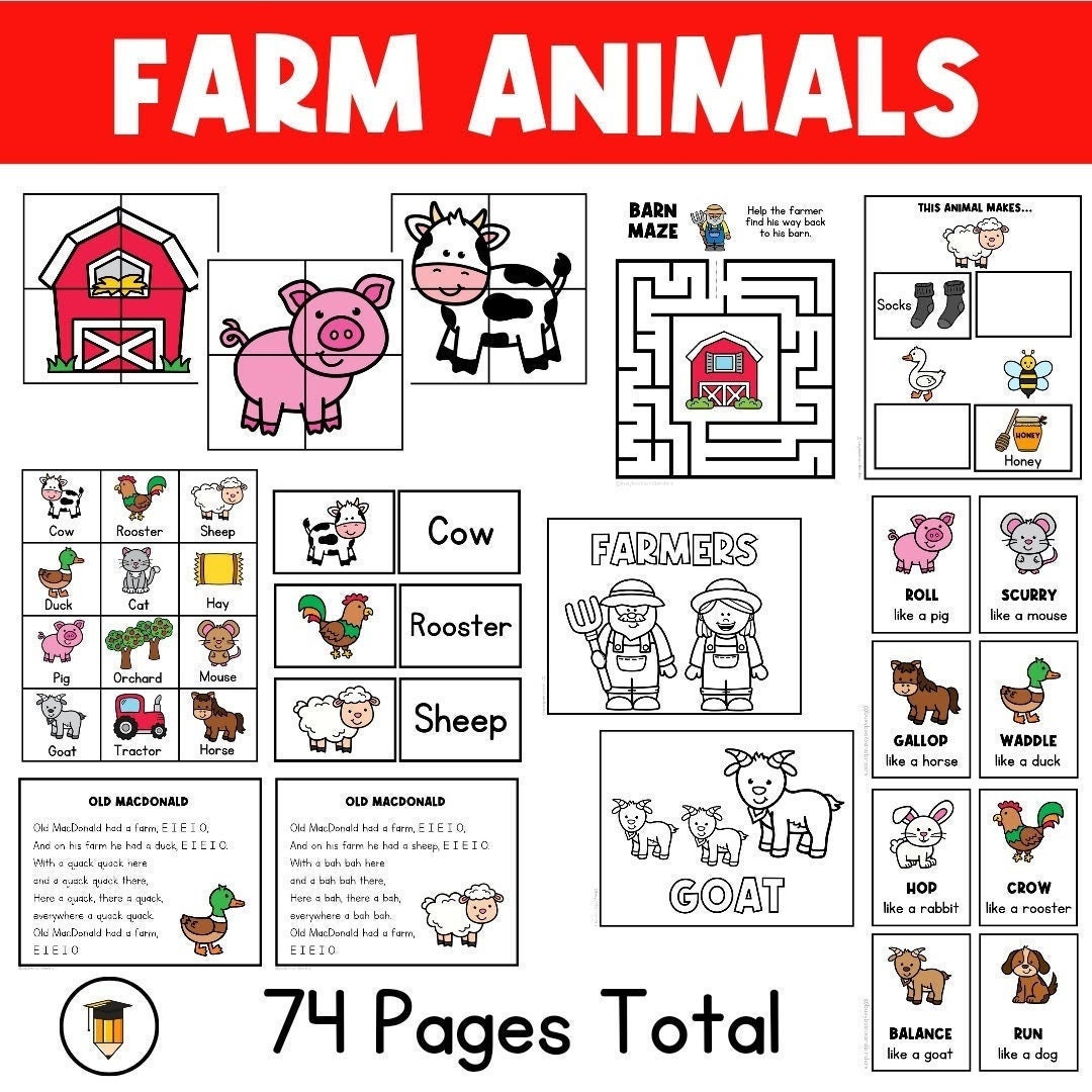 FARM ANIMALS | Preschool Animal Puzzle | Coloring Pages | Matching ...