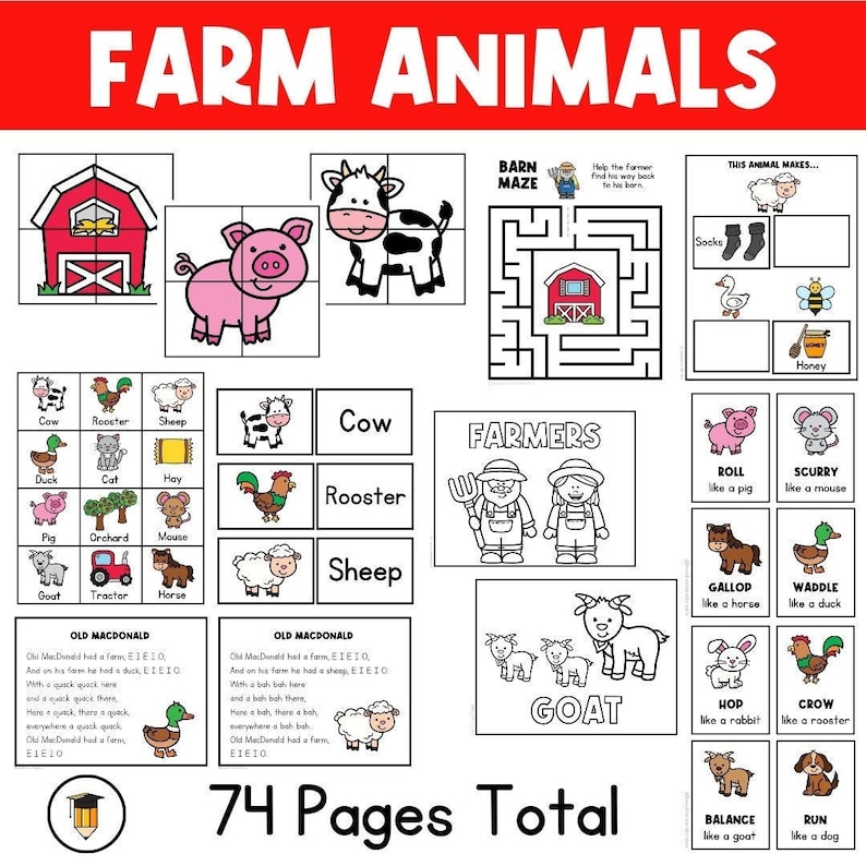 FARM ANIMALS | Preschool Animal Puzzle | Coloring Pages | Matching ...