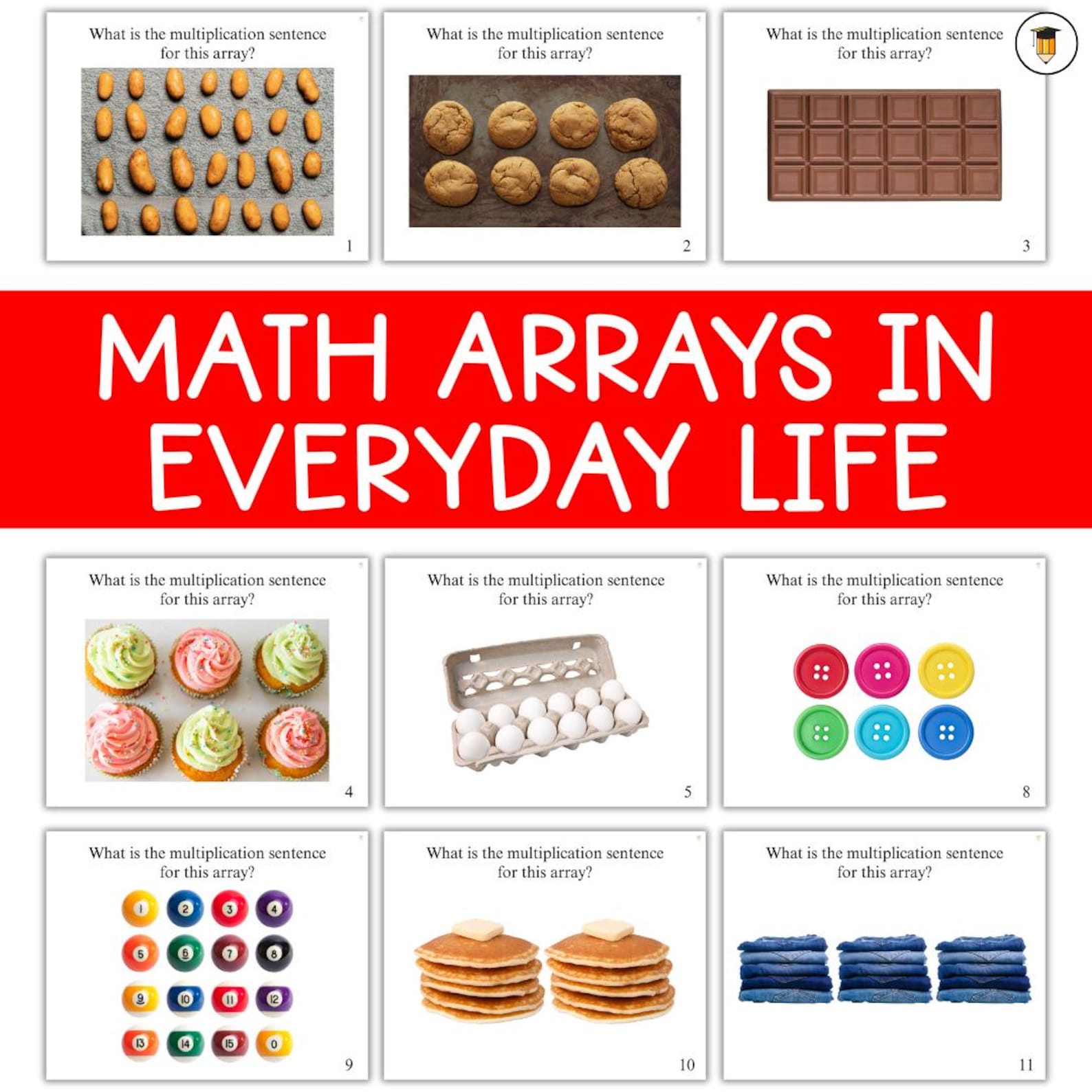 Multiplication Arrays | Math Flashcards | Real Life Pictures | Number ...
