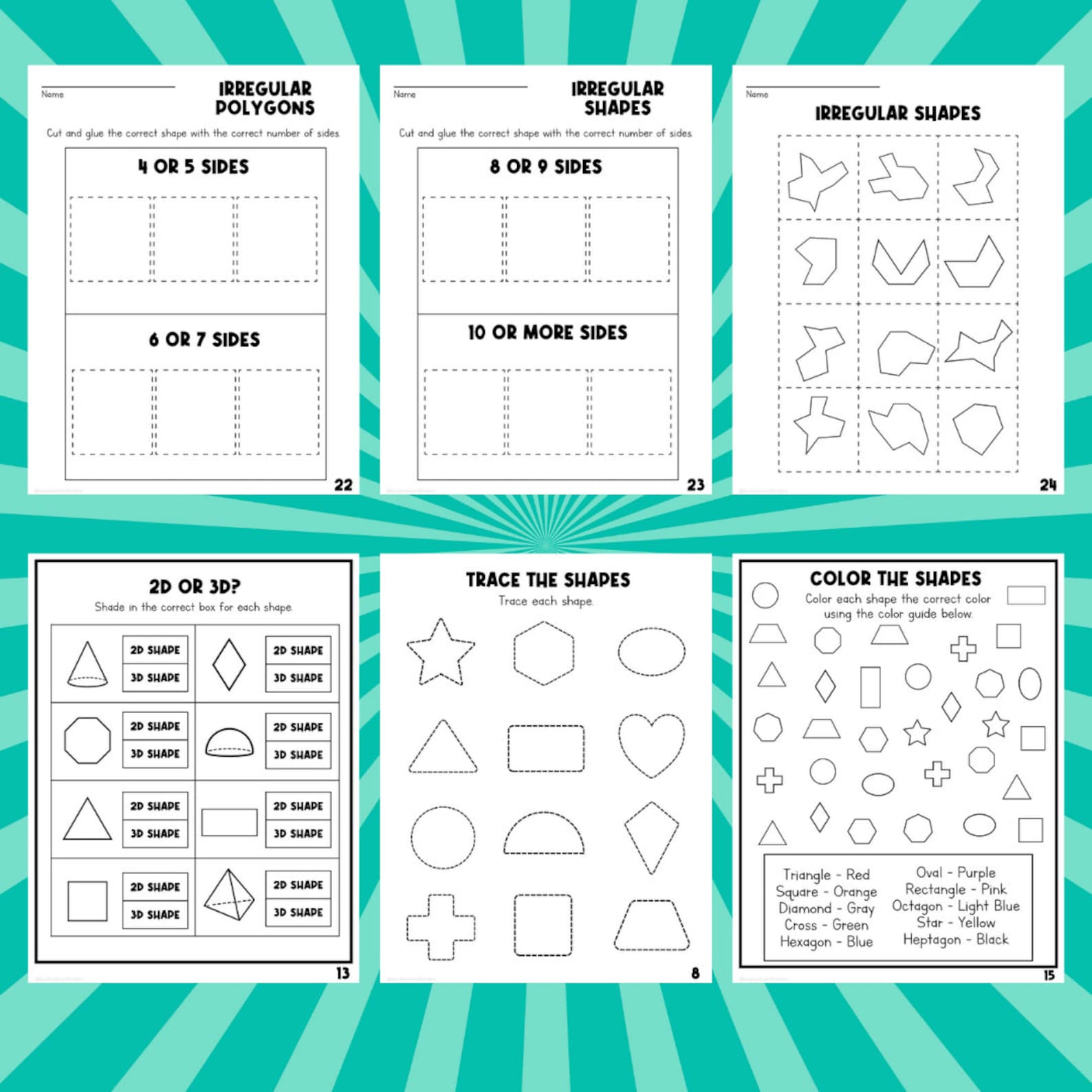 28 SHAPES WORKSHEETS 2D Shapes 3D Shapes Math Worksheets - Etsy UK