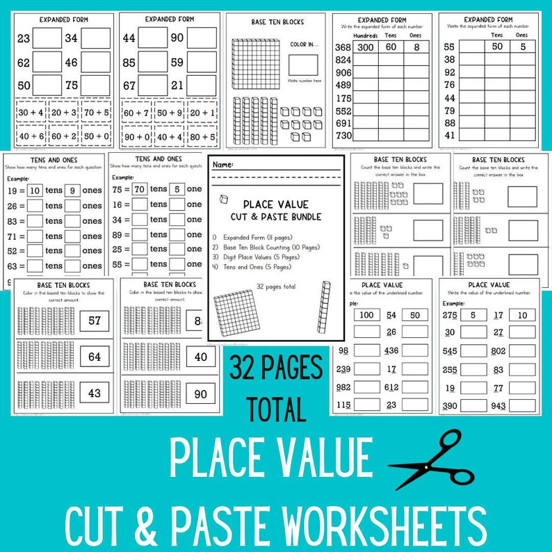 Place Value Activities Cut and Paste Numbers Counting | Etsy