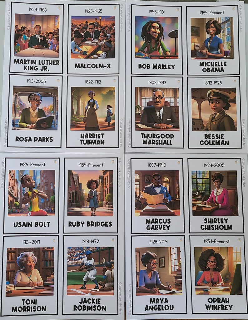 16 CARTOON Black History Flashcards | Bulletin Board Display | Black ...