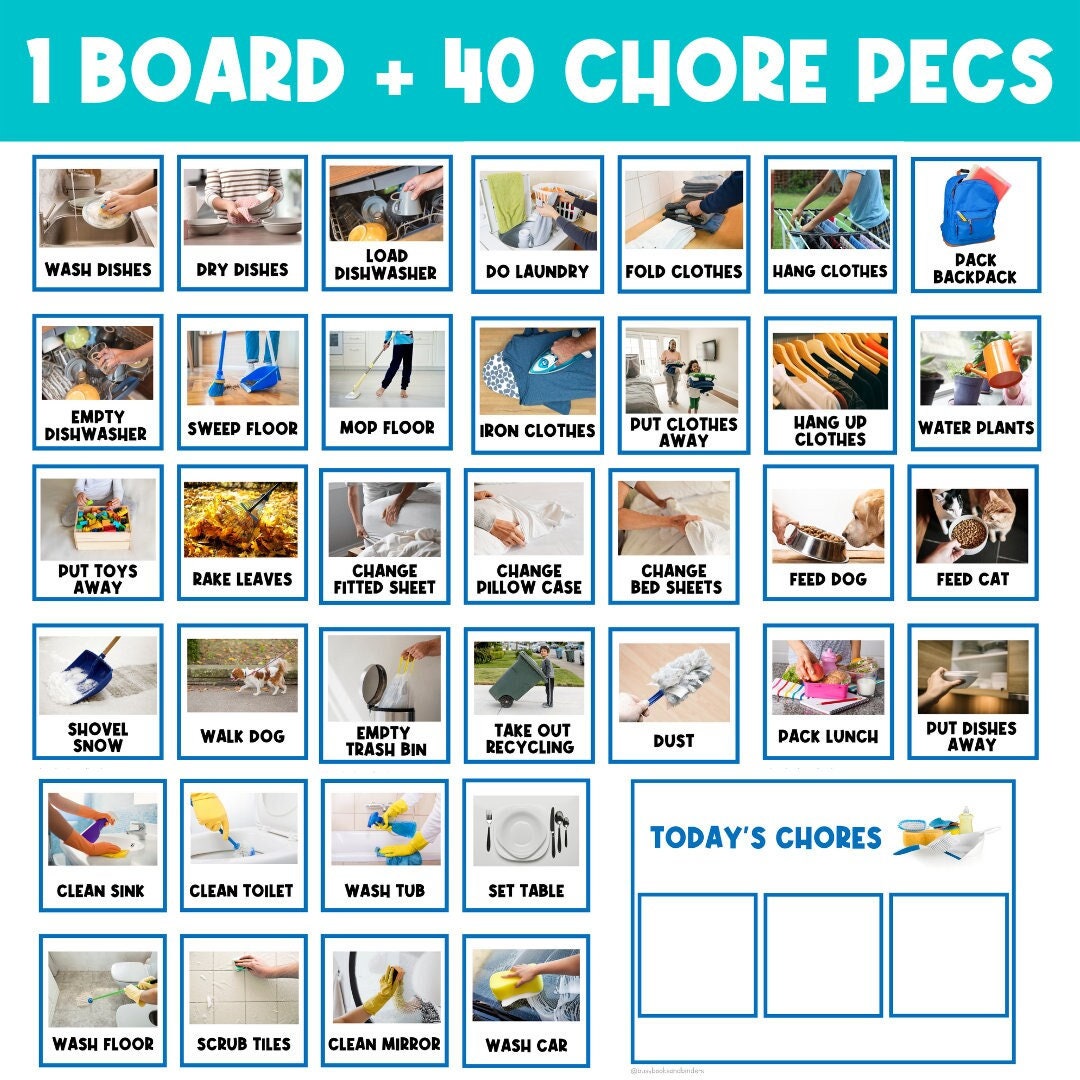 40 CHORES TASK CARDS Chore Chart Daily Routine First - Etsy