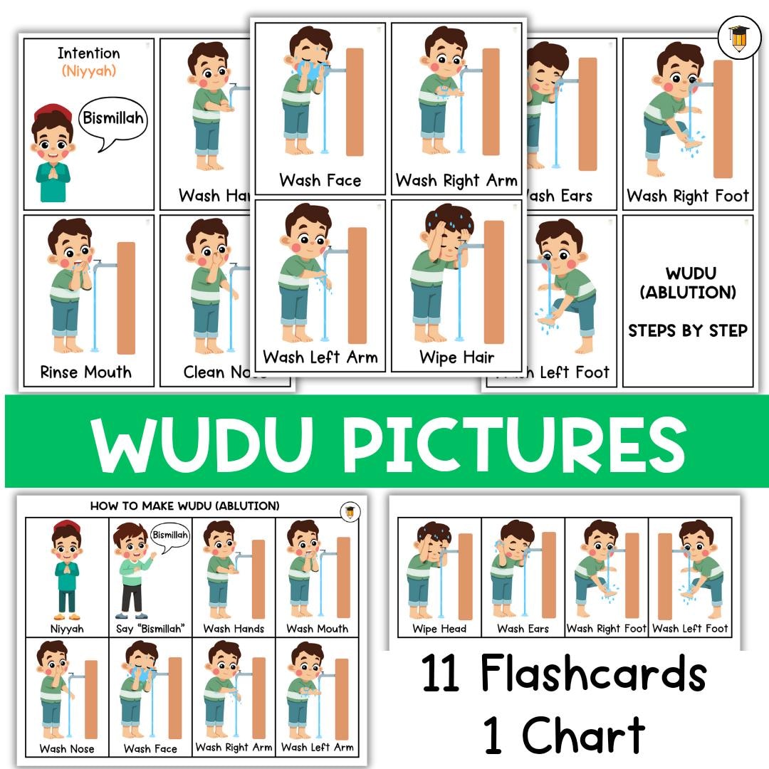 Wudu Flashcards & Chart | Ablution | Step by Step | Picture Cards ...