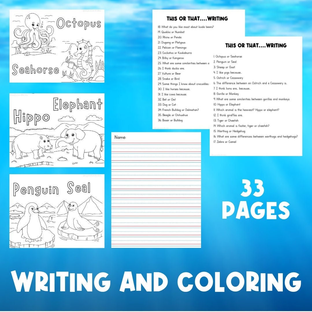 ANIMAL COLORING PAGES | Writing Worksheet | Coloring Activities | Sea ...