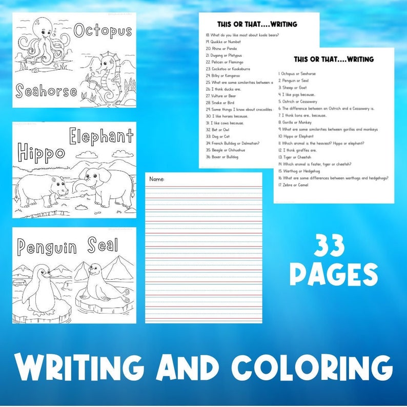 ANIMAL COLORING PAGES Writing Worksheet Coloring - Etsy