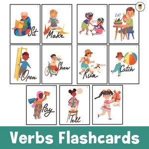 40 VERBS FLASHCARDS | Vocabulary | Parts of Speech | Positional Words ...