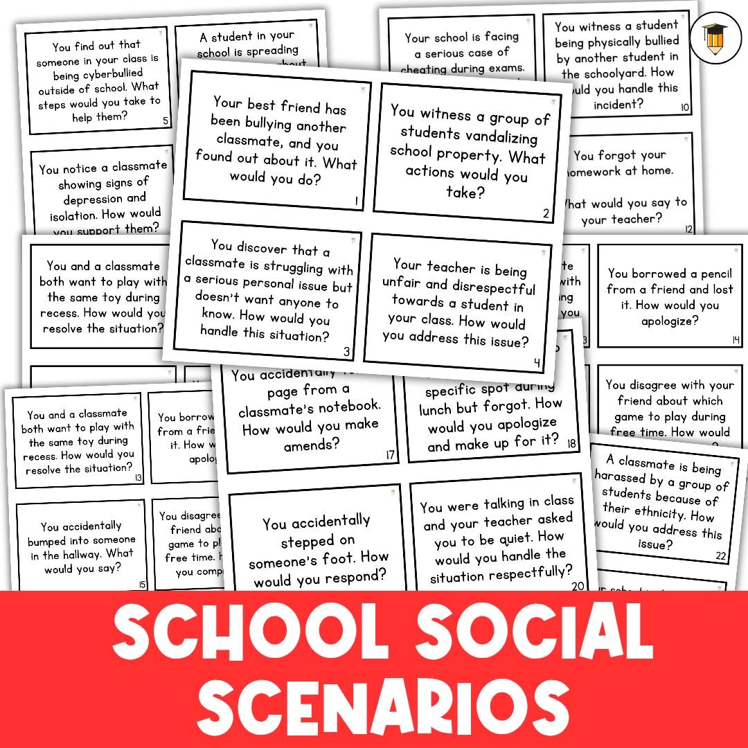 School Social Scenarios | Problem Solving | Task Cards | Kids | Middle ...