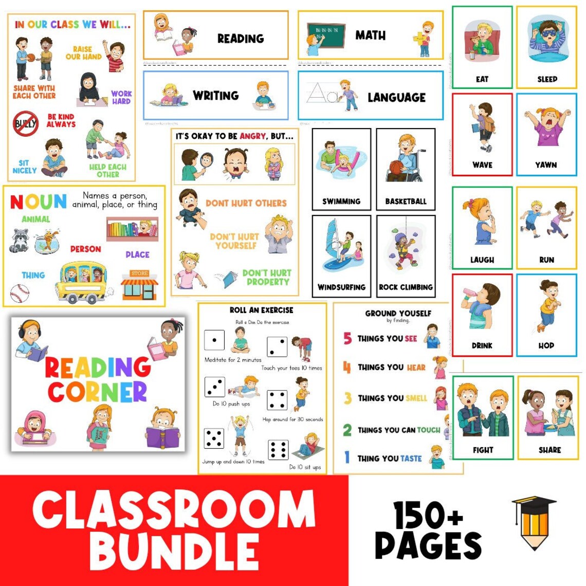 CLASSROOM BUNDLE Visual Aid Kindergarten Preschool Homeschool Posters ...