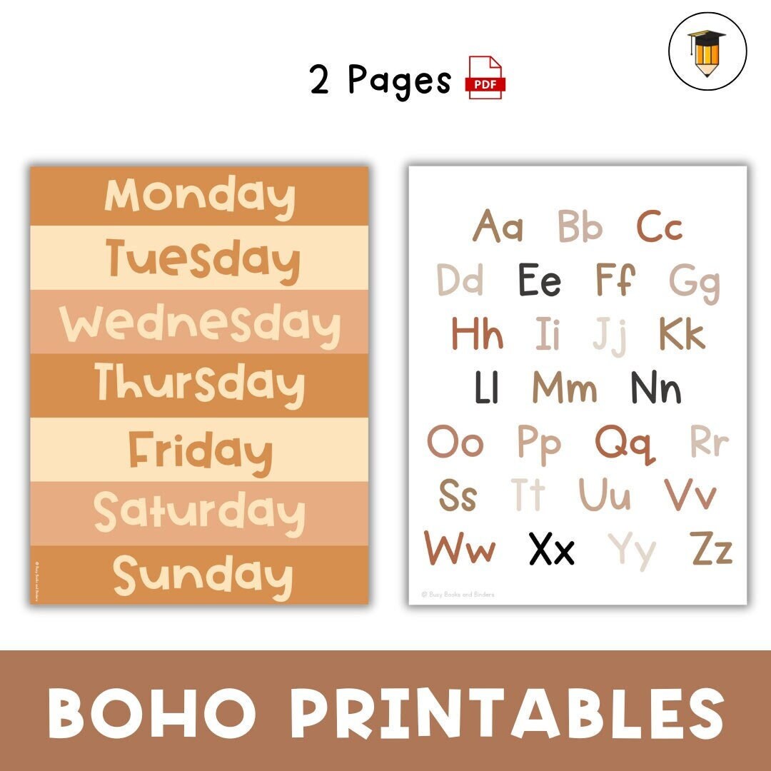 2 Boho Posters Calendar A to Z Posters Classroom Decor ABC Preschool ...