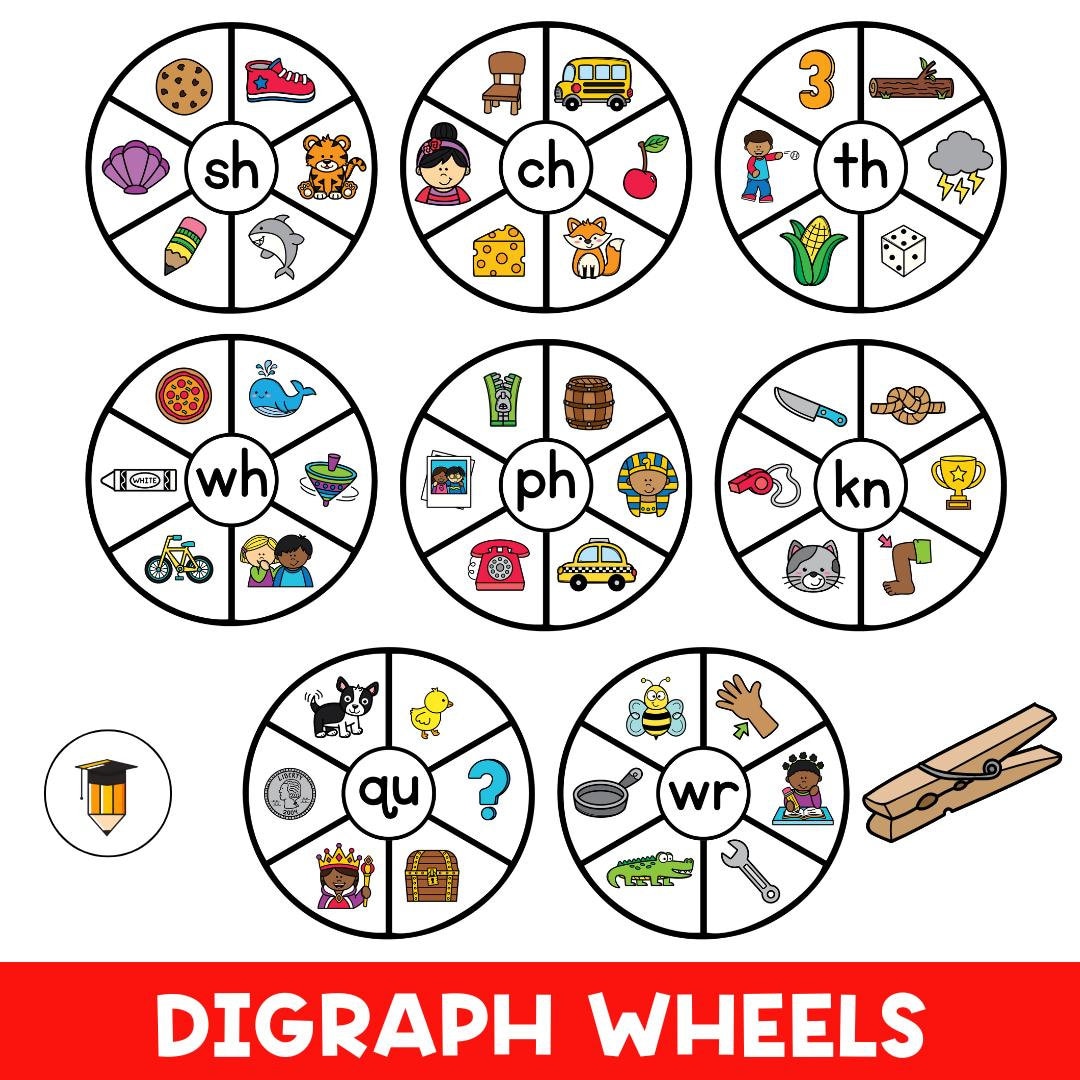 Phonics Digraphs Wheel | Literacy Activities | Word Wheel | Reading ...
