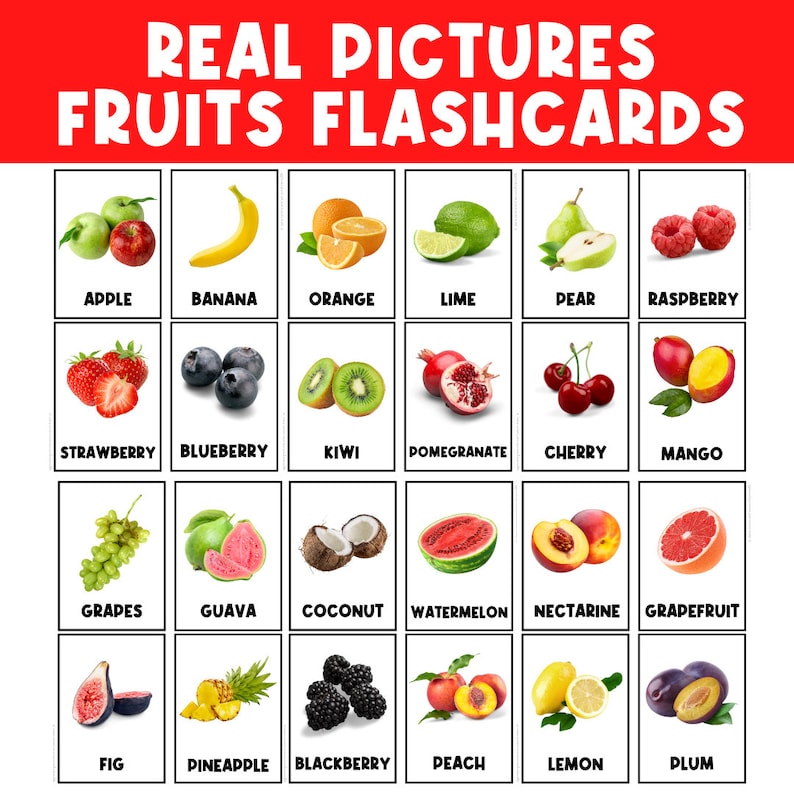 REAL PICTURES: Fruits and Vegetables Flashcards Preschool - Etsy