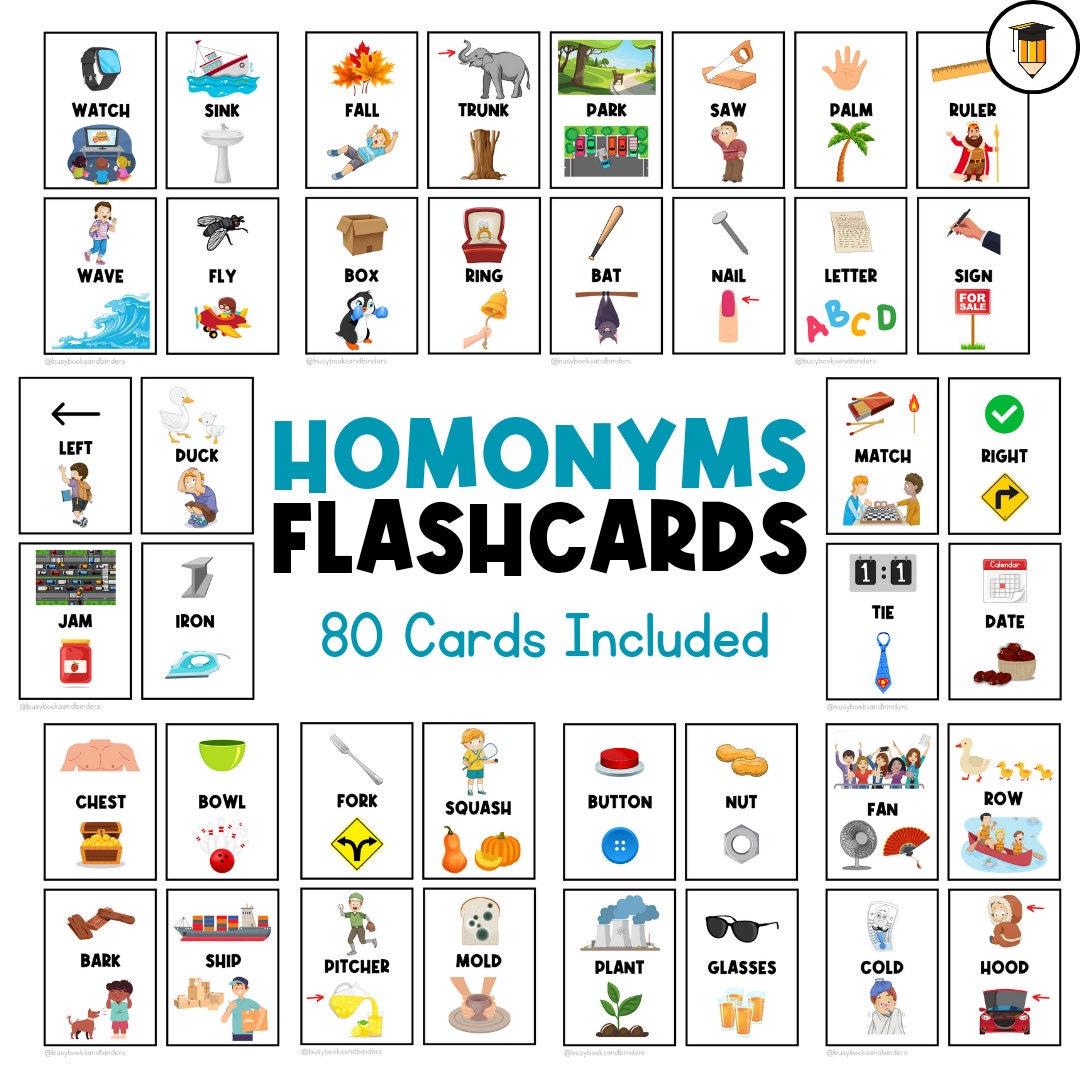 HOMONYMS FLASHCARDS | Vocabulary | Parts of Speech | Positional Words ...