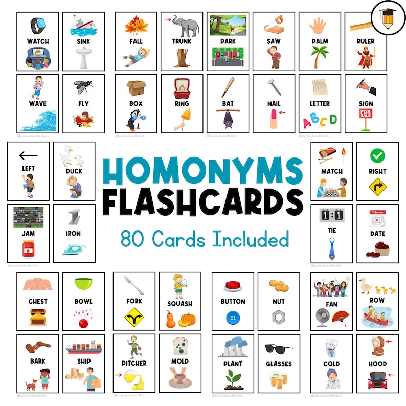 HOMONYMS FLASHCARDS | Vocabulary | Parts of Speech | Positional Words ...