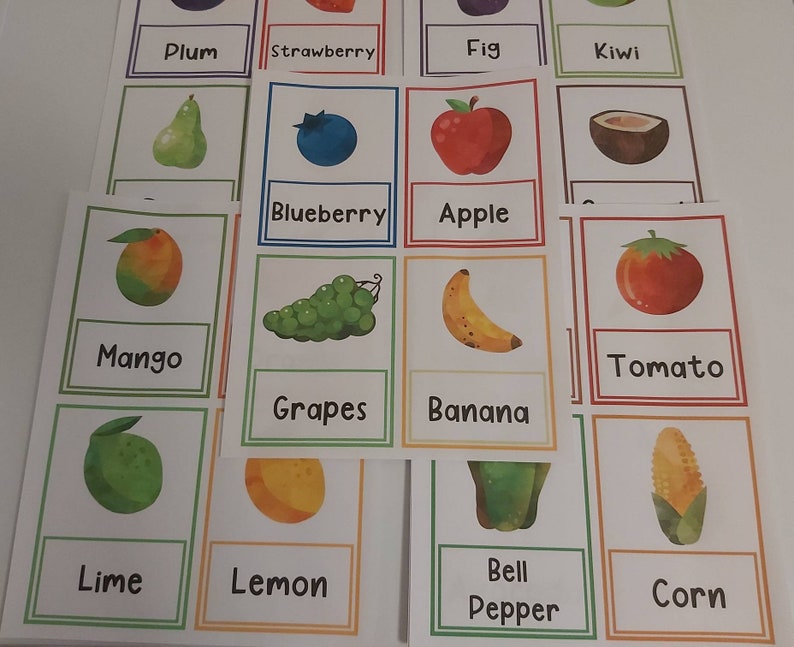 Fruits and Vegetables Flashcards | Preschool Flash Cards | Watercolor ...