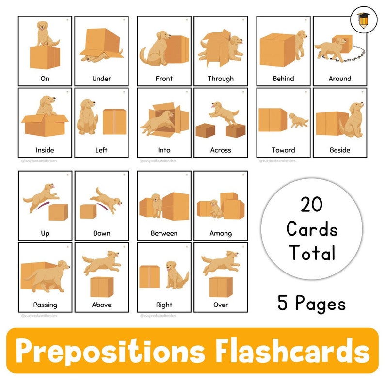 20 Prepositions Flashcards | Vocabulary | Parts of Speech | Positional ...