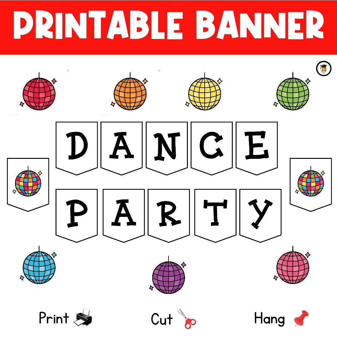 DANCE PARTY BANNER • Printable Banner • Bulletin Board • Disco • Retro ...