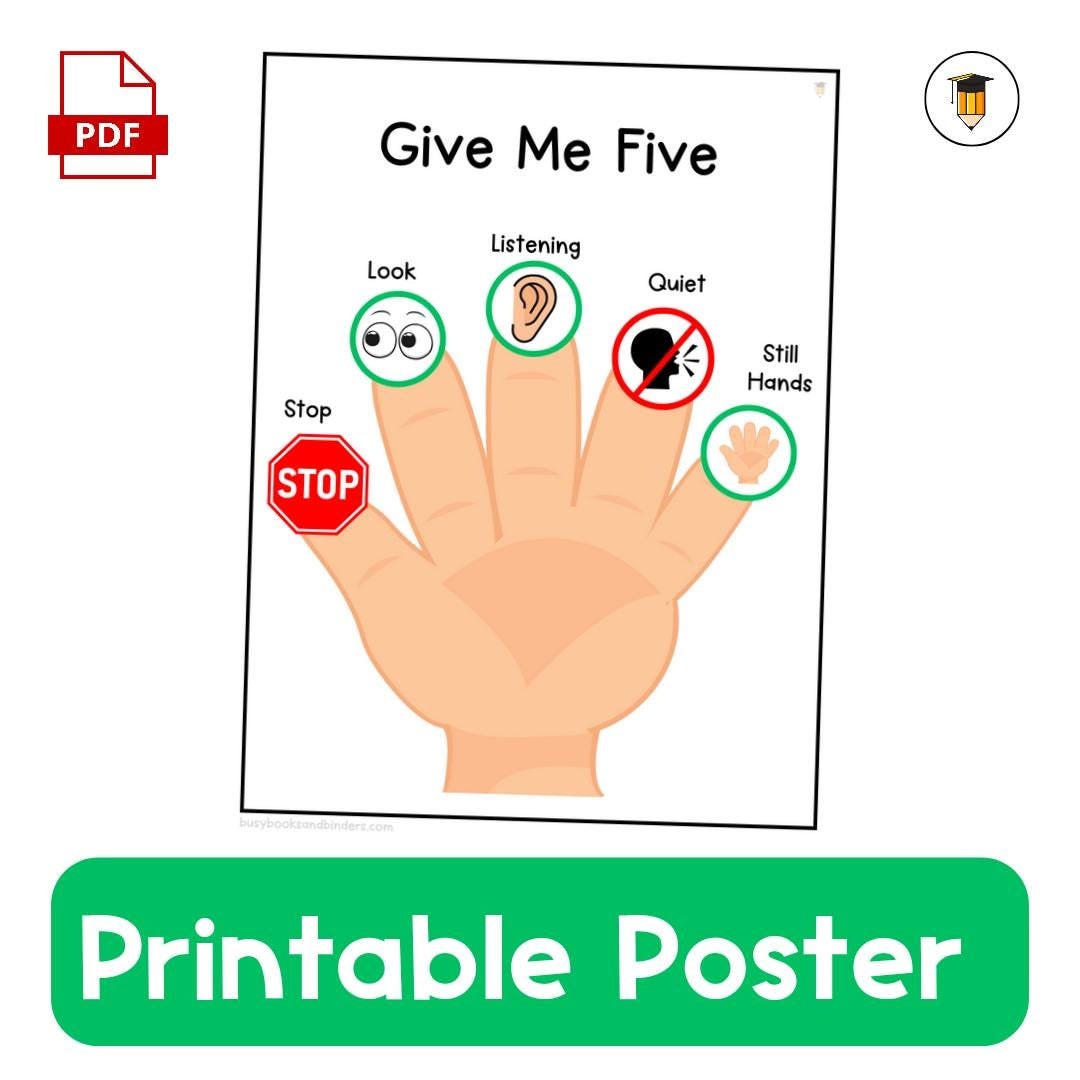 GIVE ME FIVE | Whole Body Listening | Classroom Poster | Daycare Poster ...