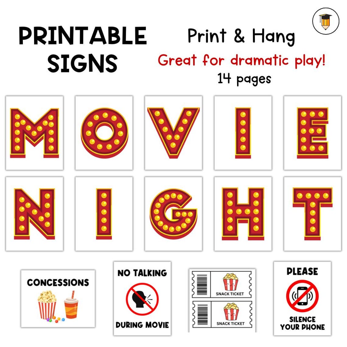 Movie Night Sign | Dramatic Play | Teacher Play | Learning | Pretend ...