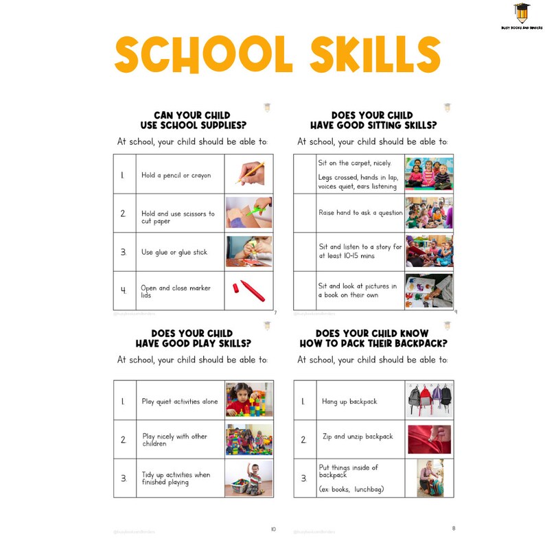 KINDERGARTEN READINESS | Preschool Life Skills | School Skills | Back ...