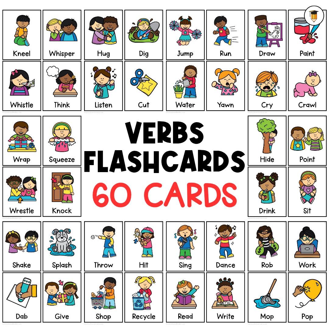 60 VERBS FLASHCARDS | Vocabulary | Parts of Speech | Positional Words ...