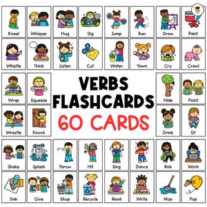 60 VERBS FLASHCARDS | Vocabulary | Parts of Speech | Positional Words ...