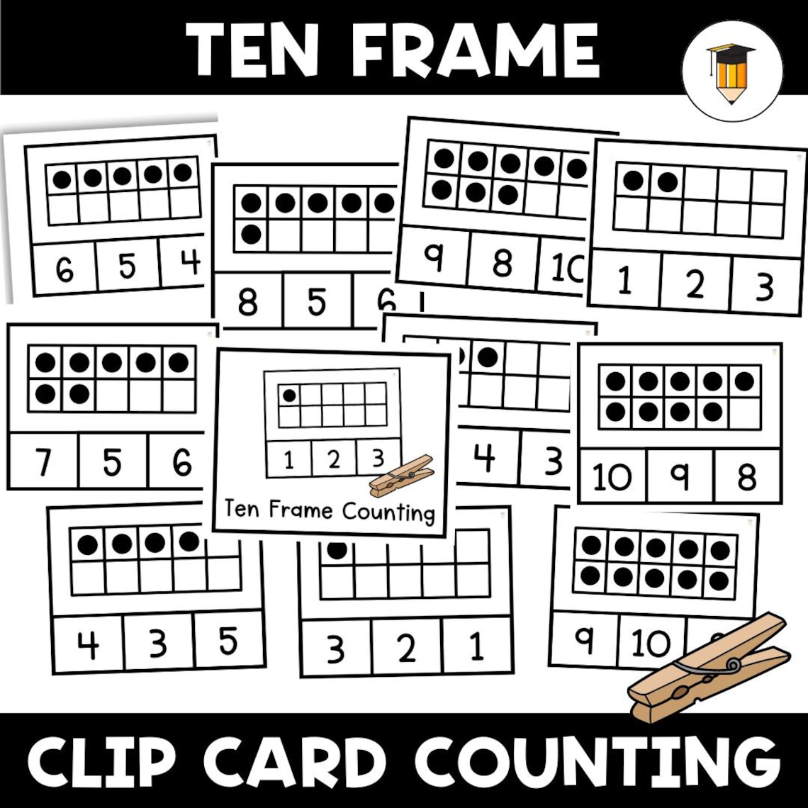 Ten Frame Counting Clip Cards | Clothes Peg Activities | Clothespin ...