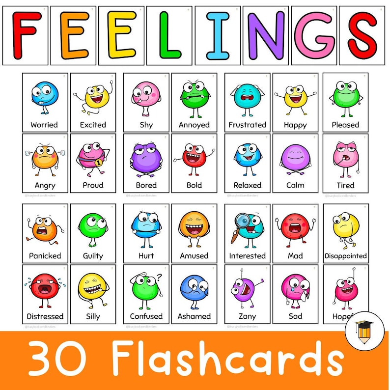 FEELINGS FLASHCARDS | Emotions | Picture Cards | Adjectives| Parts of ...