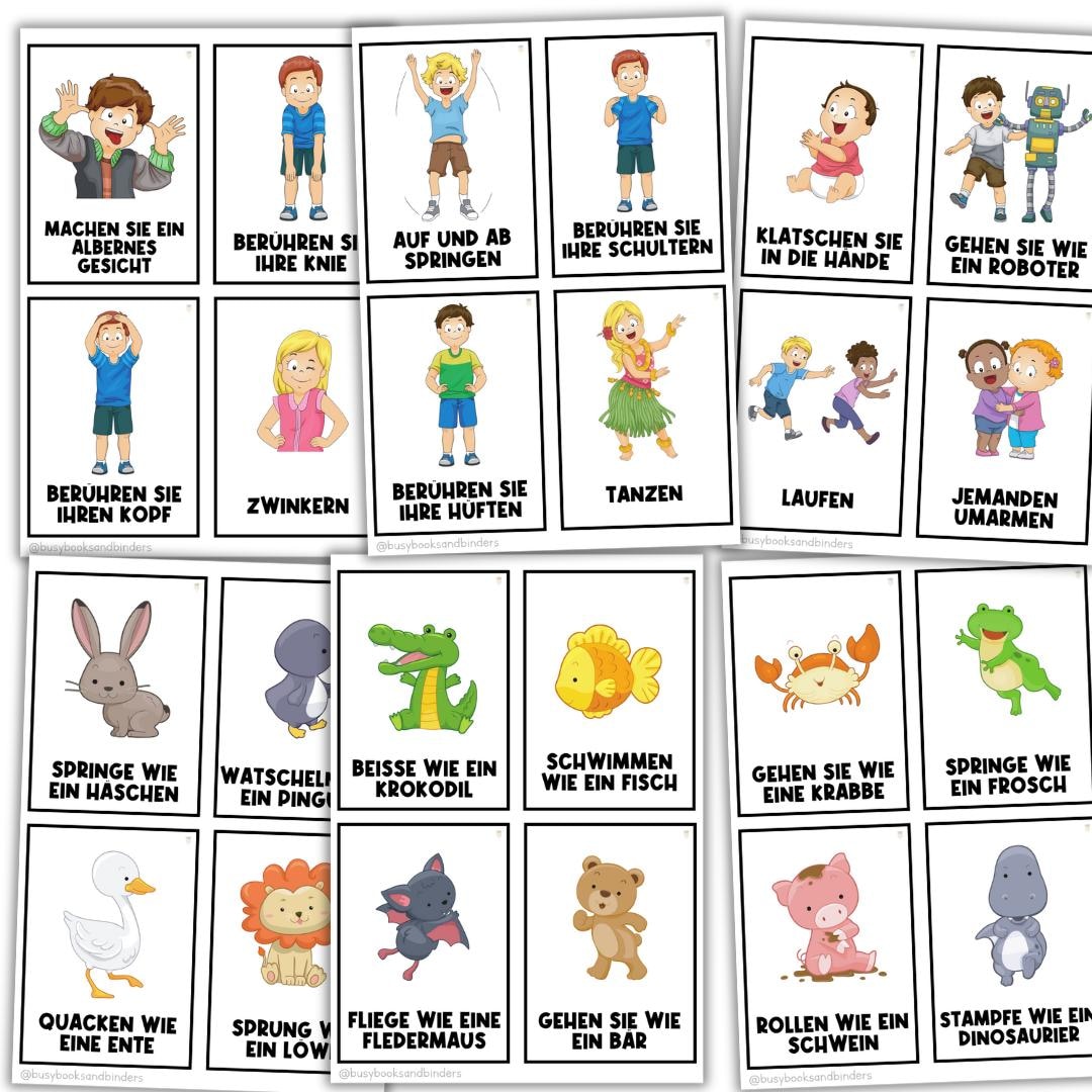 GERMAN: SIMON SAYS | Movement | Kids Exercises | Flash Cards for Kids ...