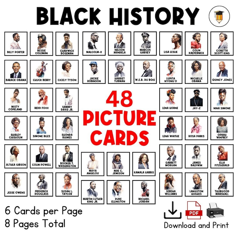 48 BLACK HISTORY Picture Cards | Bulletin Board Display | Black History ...