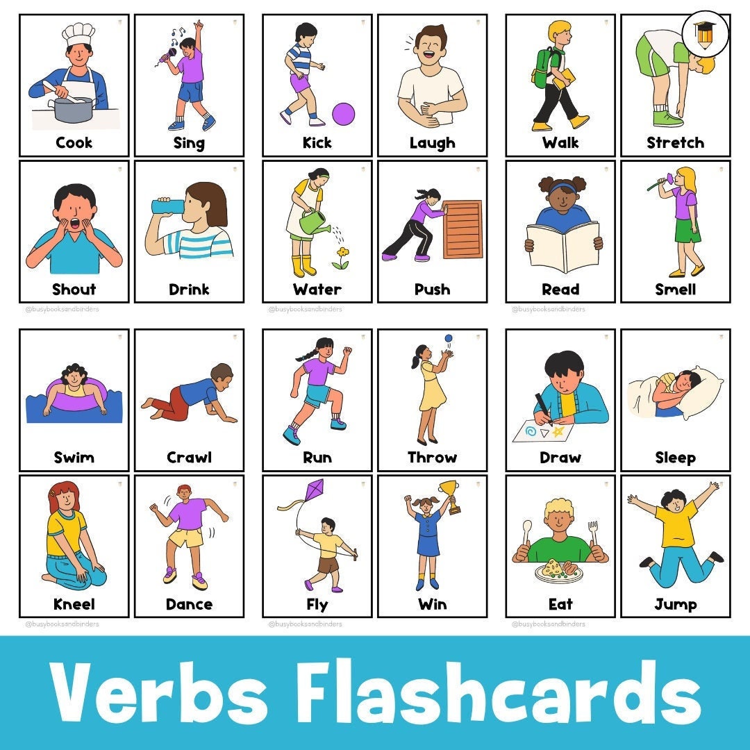 30 VERBS FLASHCARDS | Vocabulary | Parts of Speech | Positional Words ...