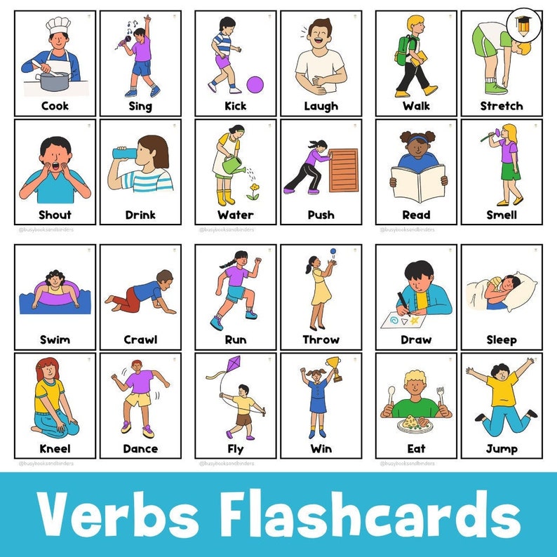 30 VERBS FLASHCARDS | Vocabulary | Parts of Speech | Positional Words ...