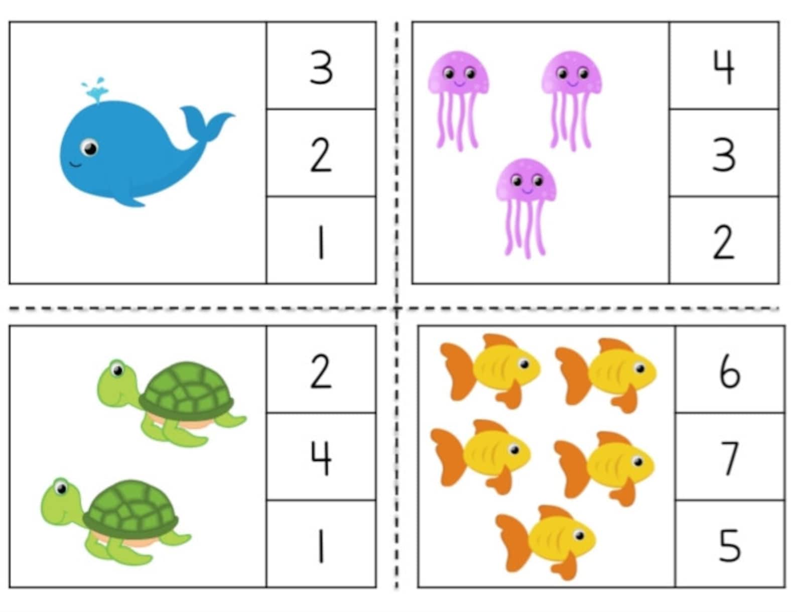 Ocean Animal Count and Clip Cards Busy Book Counting | Etsy