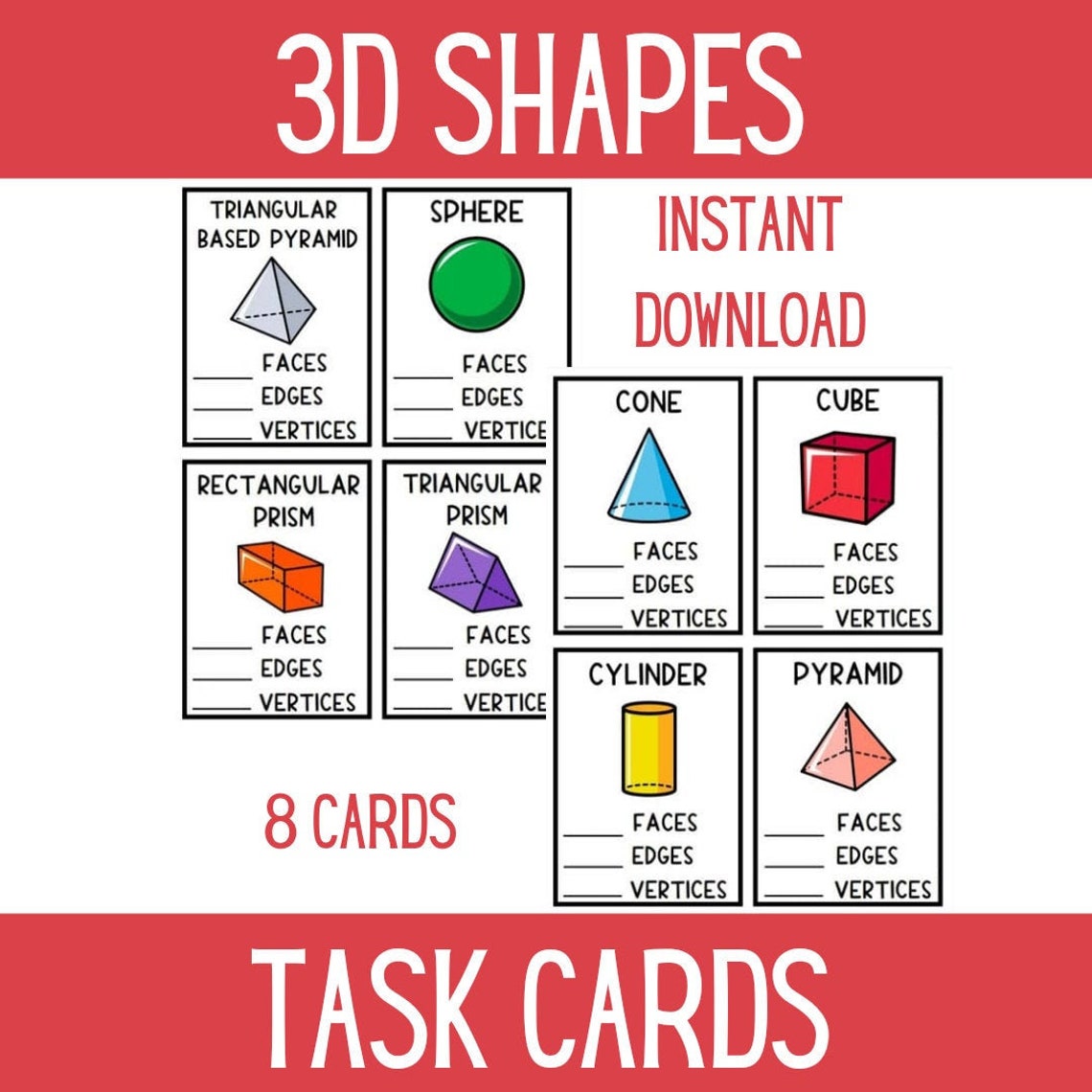 3D Shapes Flashcards Shapes Flash Cards Task Cards - Etsy