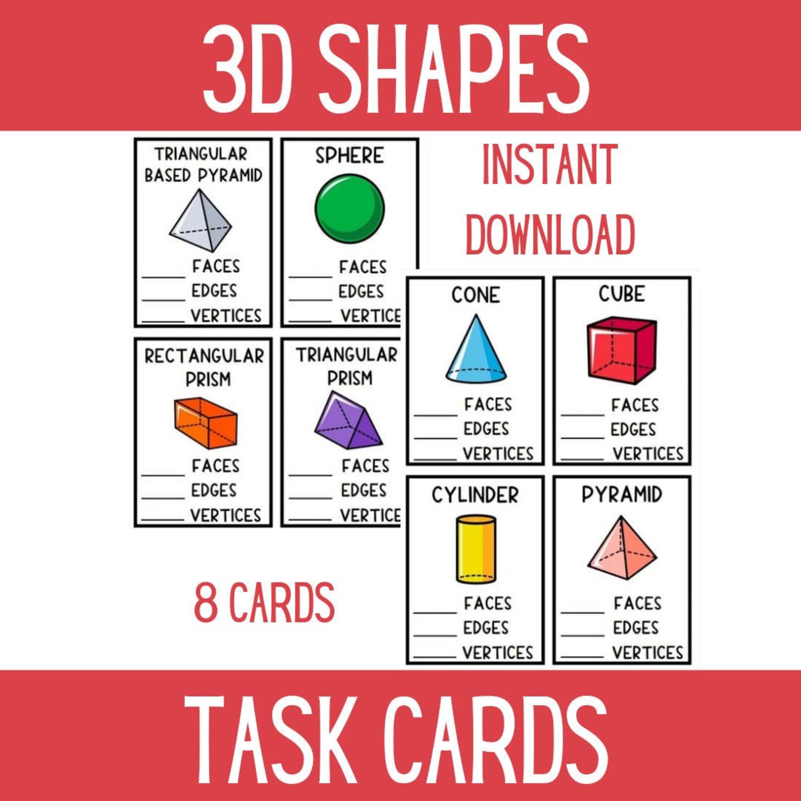 3D Shapes Flashcards Shapes Flash Cards Task Cards - Etsy