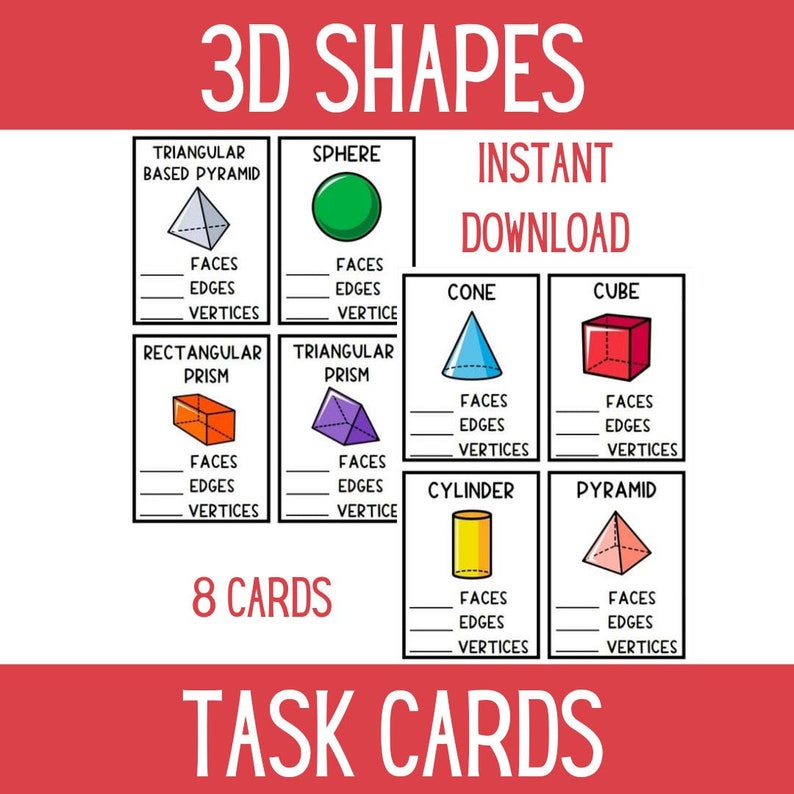 3D Shapes Flashcards Shapes Flash Cards Task Cards - Etsy