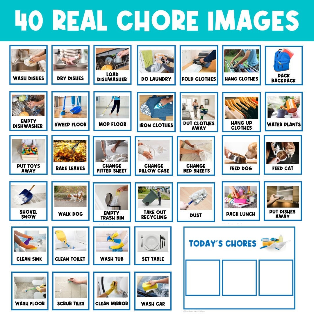 40 CHORES TASK CARDS | Chore Chart | Daily Routine | First Then Board ...