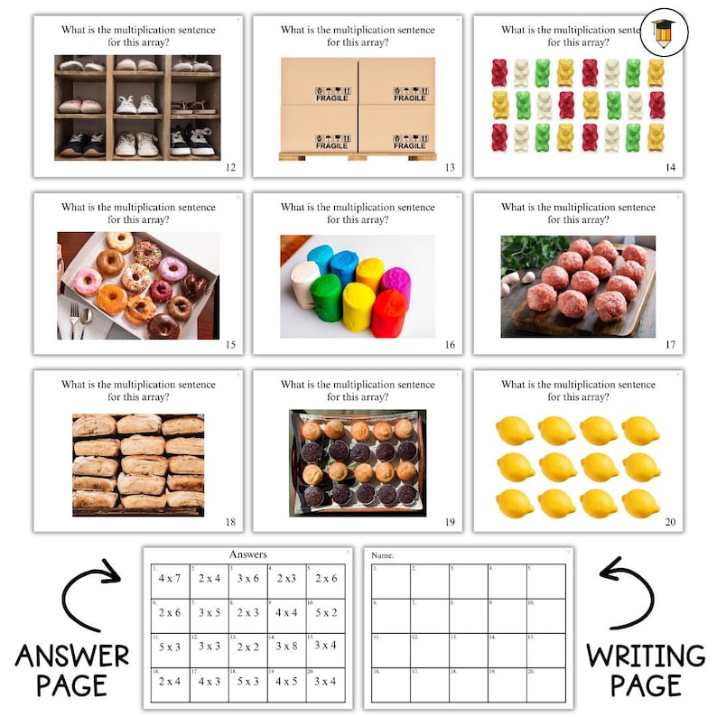 Multiplication Arrays | Math Flashcards | Real Life Pictures | Number ...
